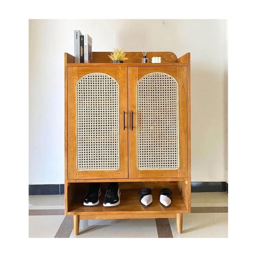 Jual Rak Sepatu Minimalis Kayu Jati Rotan 2 Pintu | Shopee Indonesia