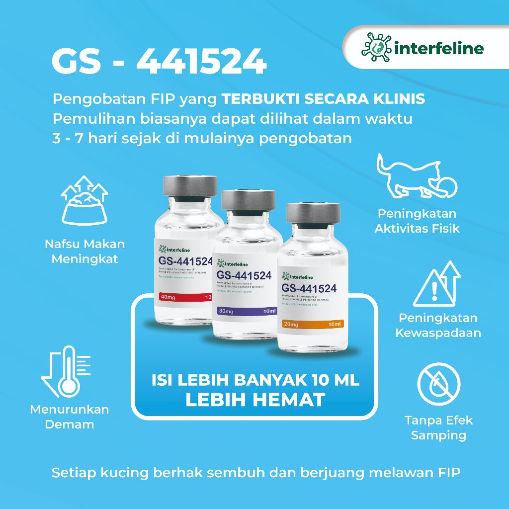 Jual Obat FIP Kucing Interfeline - Obat Kucing FIP GS-441524 Injeksi ...