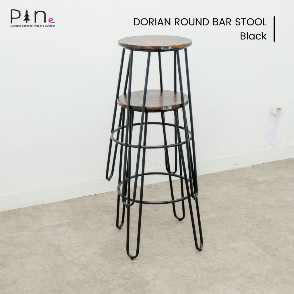 Jual Pine Rotan Kursi Cafe Tinggi Bulat Minimalis Dorian Round Bar ...
