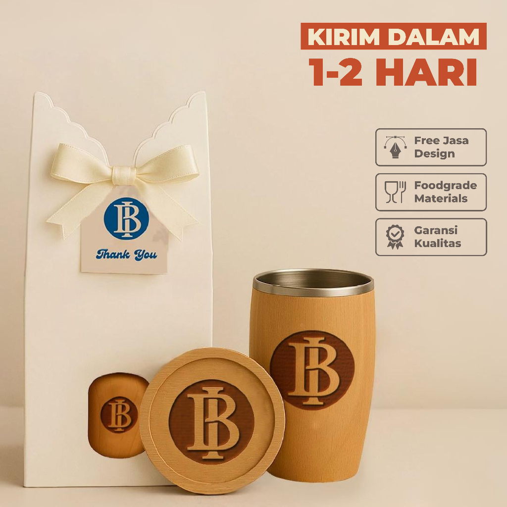 Jual [FREE CUSTOM GRAFIR ] Hampers Gelas Kayu Stainless dan Coaster ...