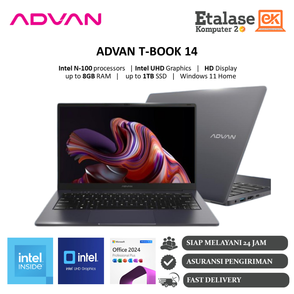 Jual ADVAN Laptop TBook Intel Core N100 Ram 8Gb/512GB Ssd 14" HD ...