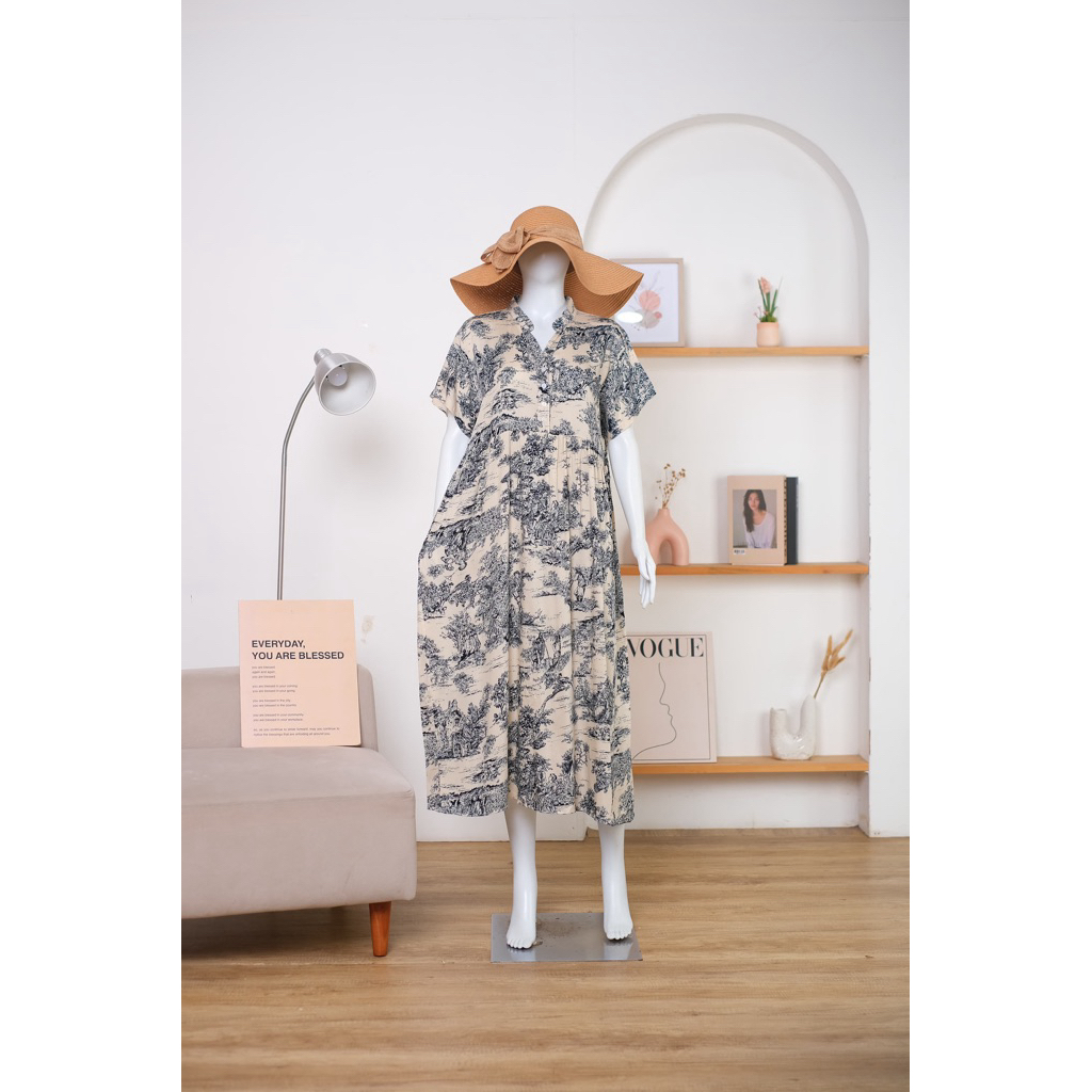 Jual Noura Long Dress (Daster Kerah Shanghai Panjang) | Shopee Indonesia