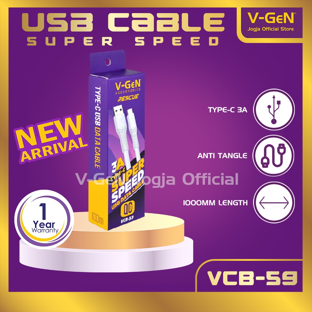 Jual Kabel Type C Flat V-GeN VCB-59 3A Super Speed 1 Meter | Shopee ...