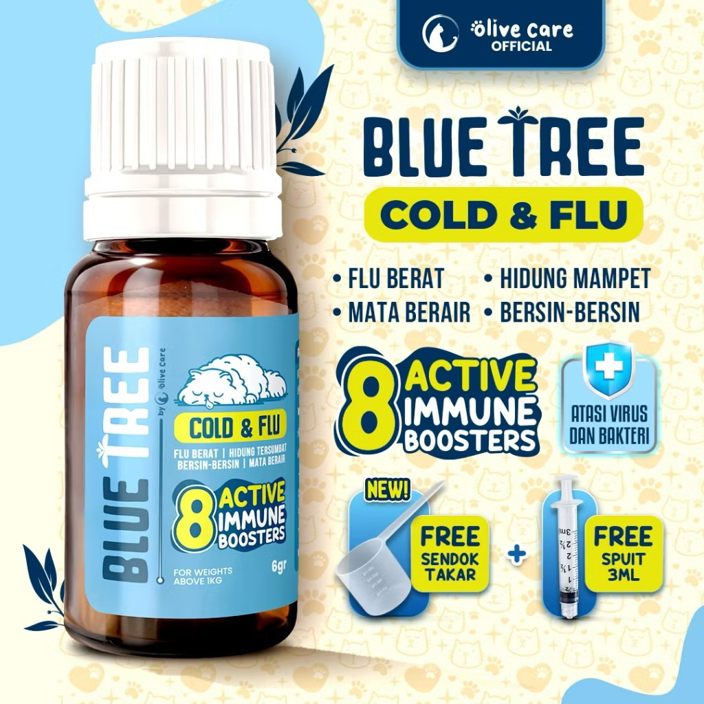 Jual Olive Care Vitamin Obat Kucing BLUE TREE Cold & Flu dengan 8 Bahan ...