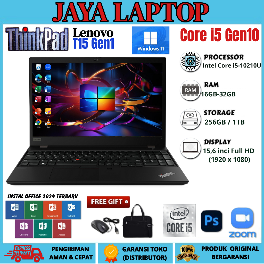 Jual Laptop Lenovo Thinkpad T15 Gen1 Intel Core i5-10210U 15,6'' FHD ...