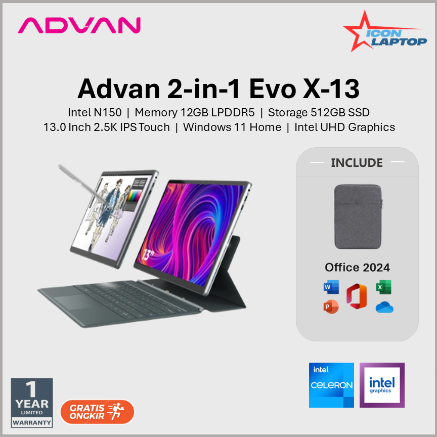 Jual Advan Evo-X 13 Detachable Intel N150 12GB 512GB SSD 13.0" 2.5K ...