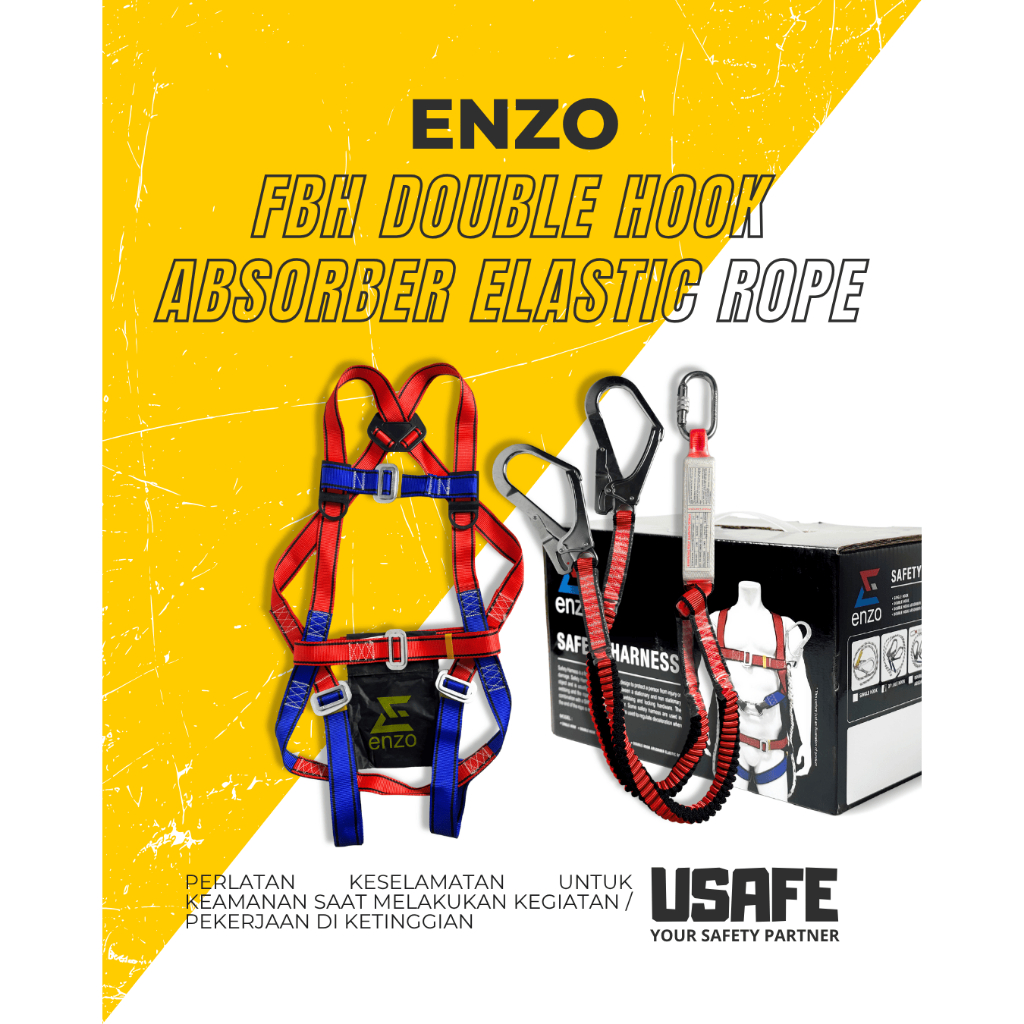 Jual Full Body Harness Enzo Absorber Elastic Rope Double Hook | Shopee ...