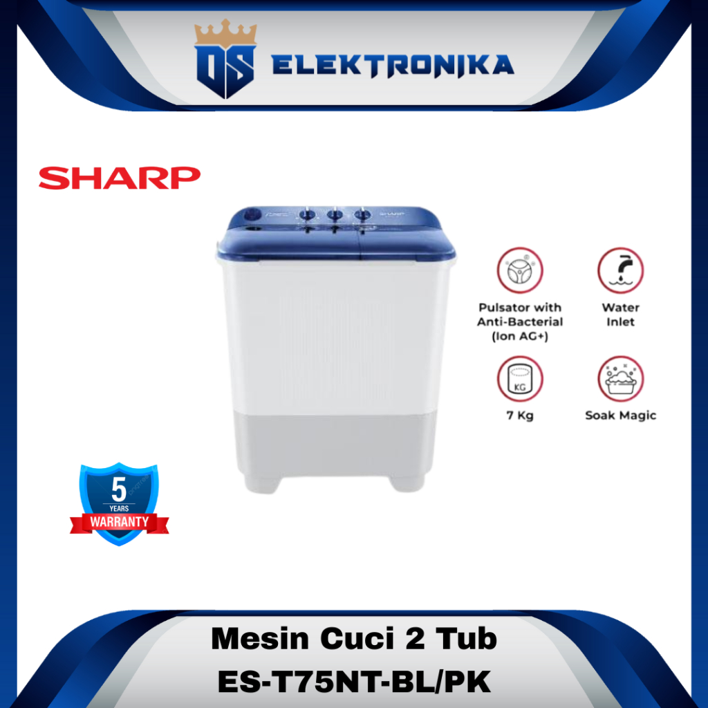 Jual SHARP EST75NT MESIN CUCI 2 TABUNG 7KG GARANSI RESMI EST-75NT 75NT ...