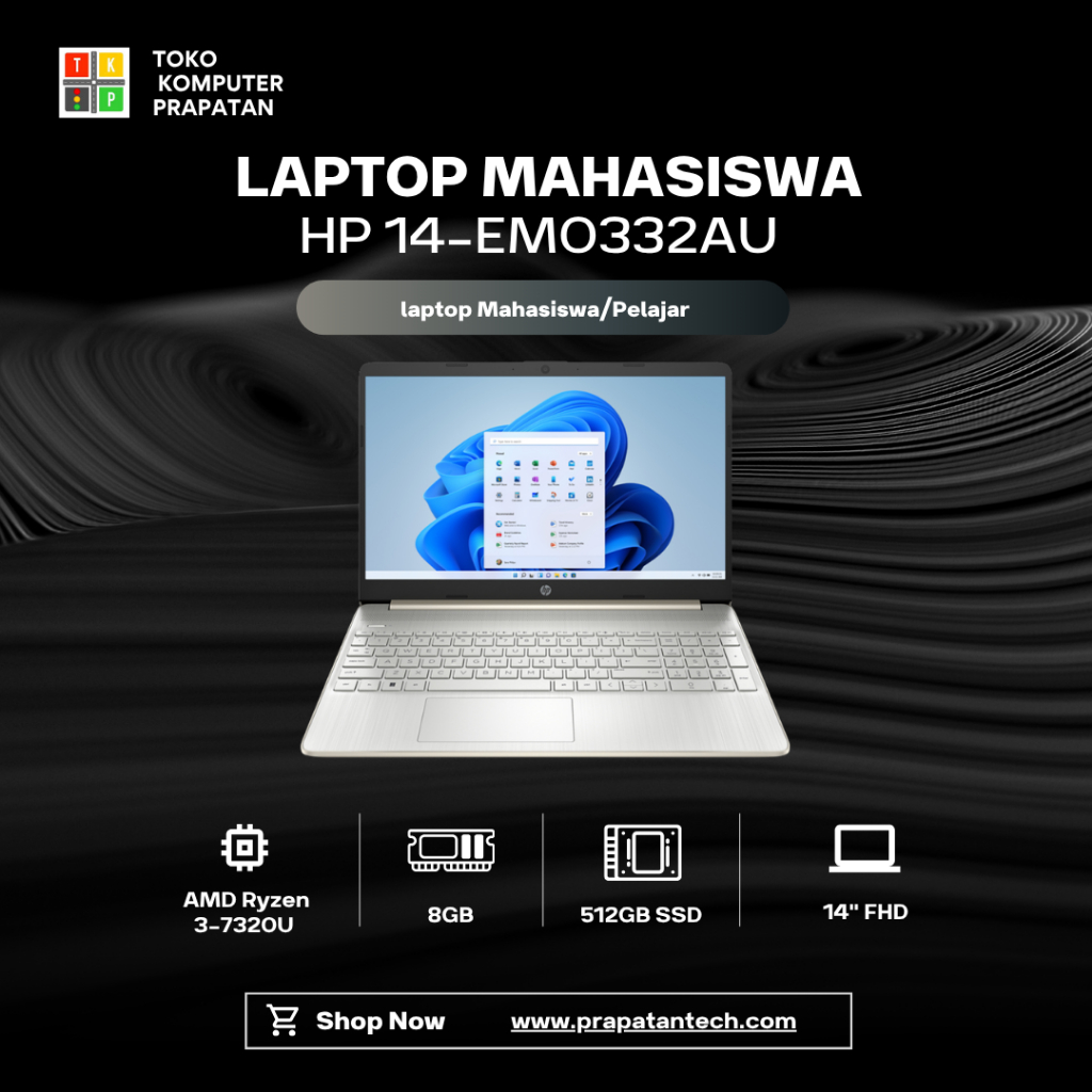 Jual Laptop HP 14-EM0332AU Ryzen 3-7320U/8GB/512GB/Win11+OHS (GOLD ...
