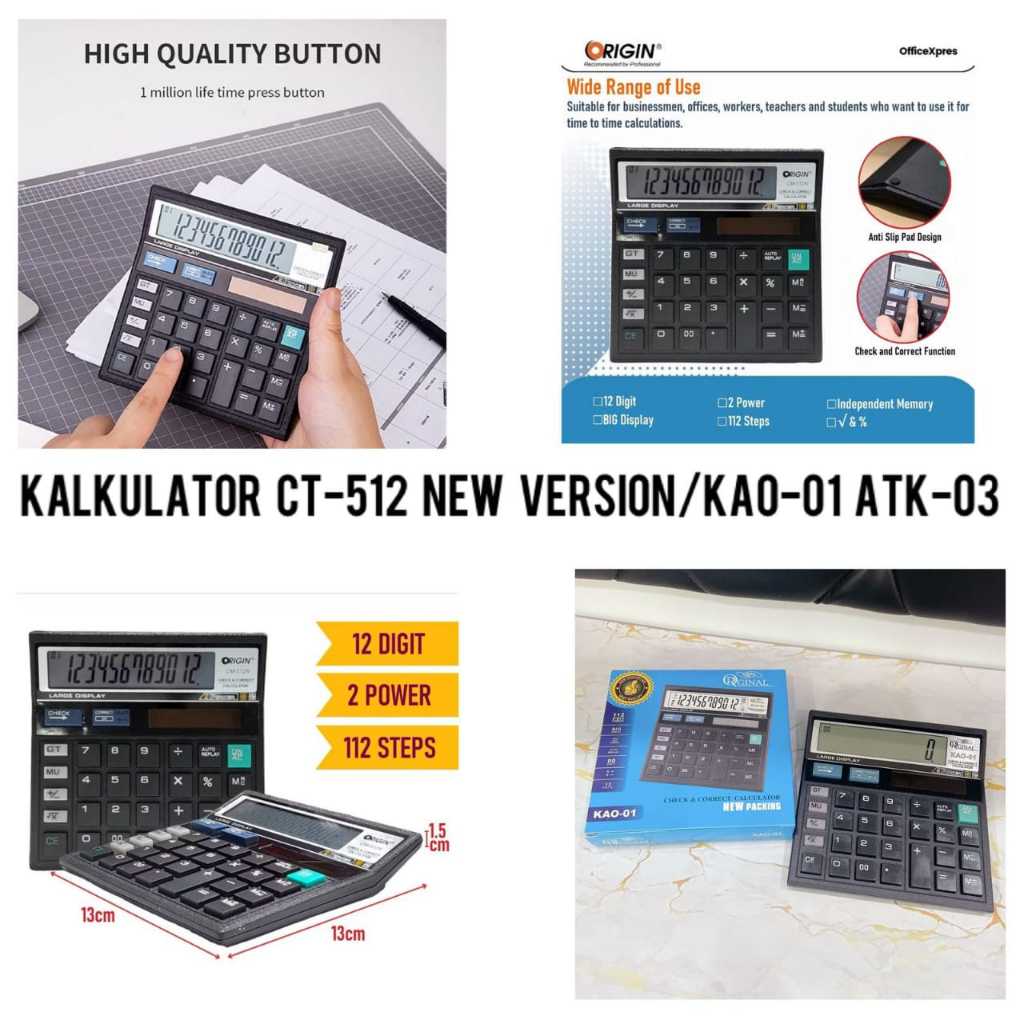 Jual Calculator CT-512 New version/kao-01 ATK-03/ Calculator digit cek ...
