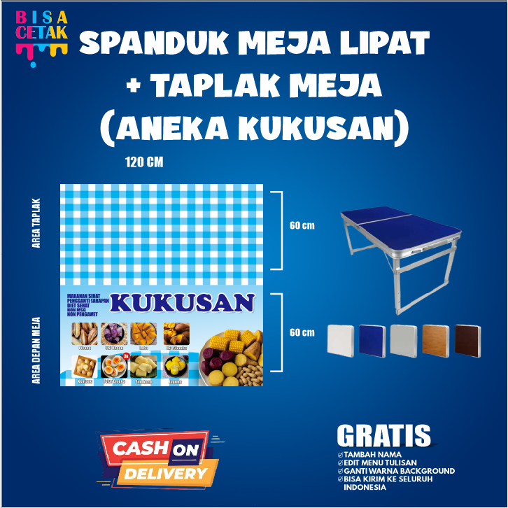 Jual CETAK SPANDUK MEJA LIPAT KUKUSAN - REBUSAN - MAKANAN SEHAT UMKM ...