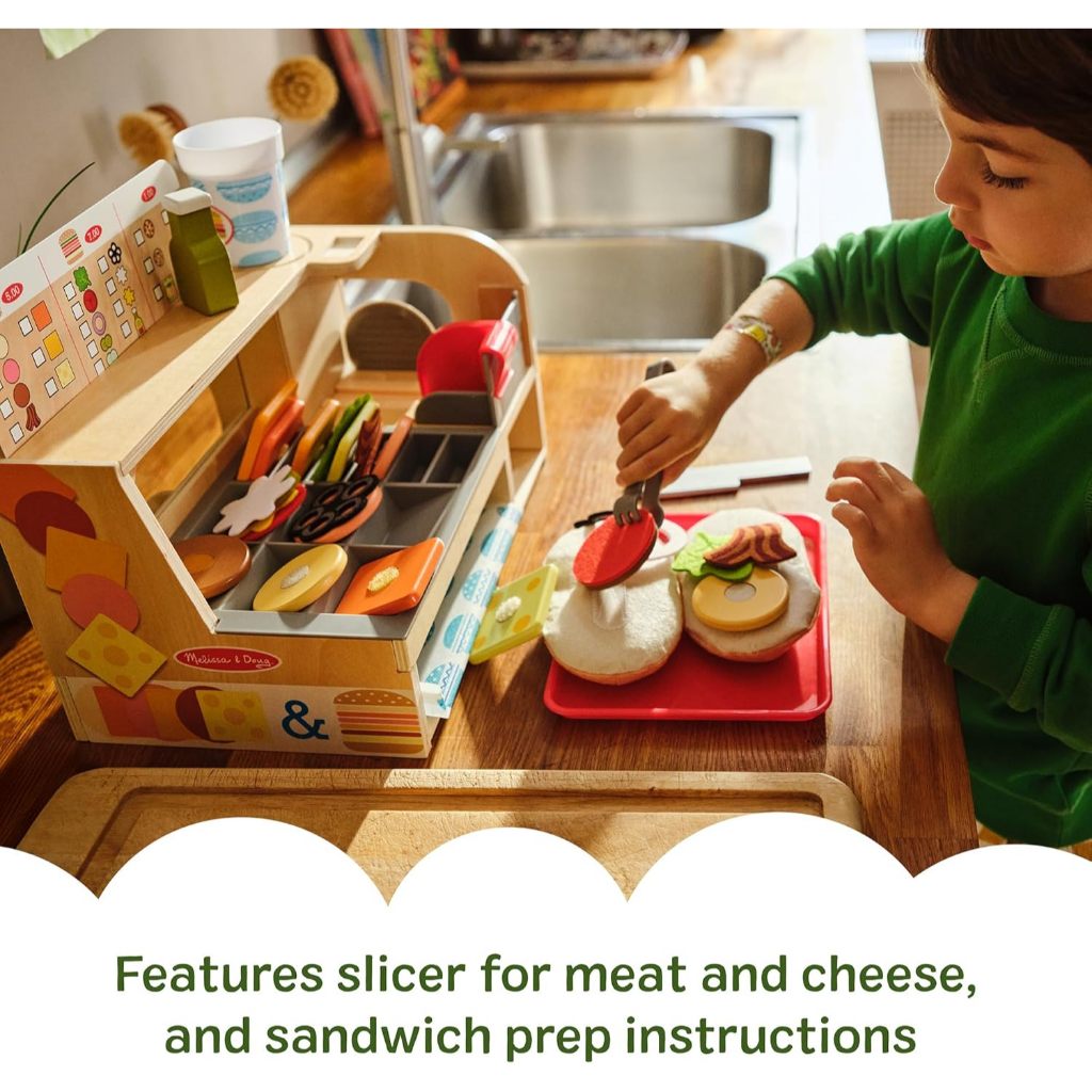 Jual Melissa & Doug Slice-Stack-Serve, Wooden Sandwich Counter Pretend ...
