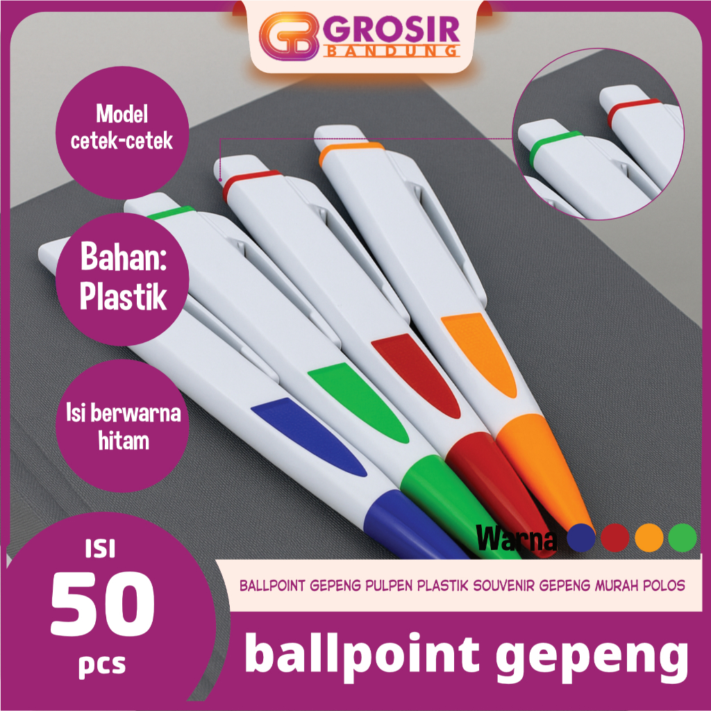 Jual [ISI 50]Ballpoint Gepeng Pulpen Plastik Gepeng Souvenir Promosi ...