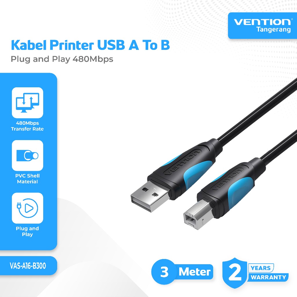 Jual Vention Kabel Printer USB A Male To B Male Plug and Play Printer ...