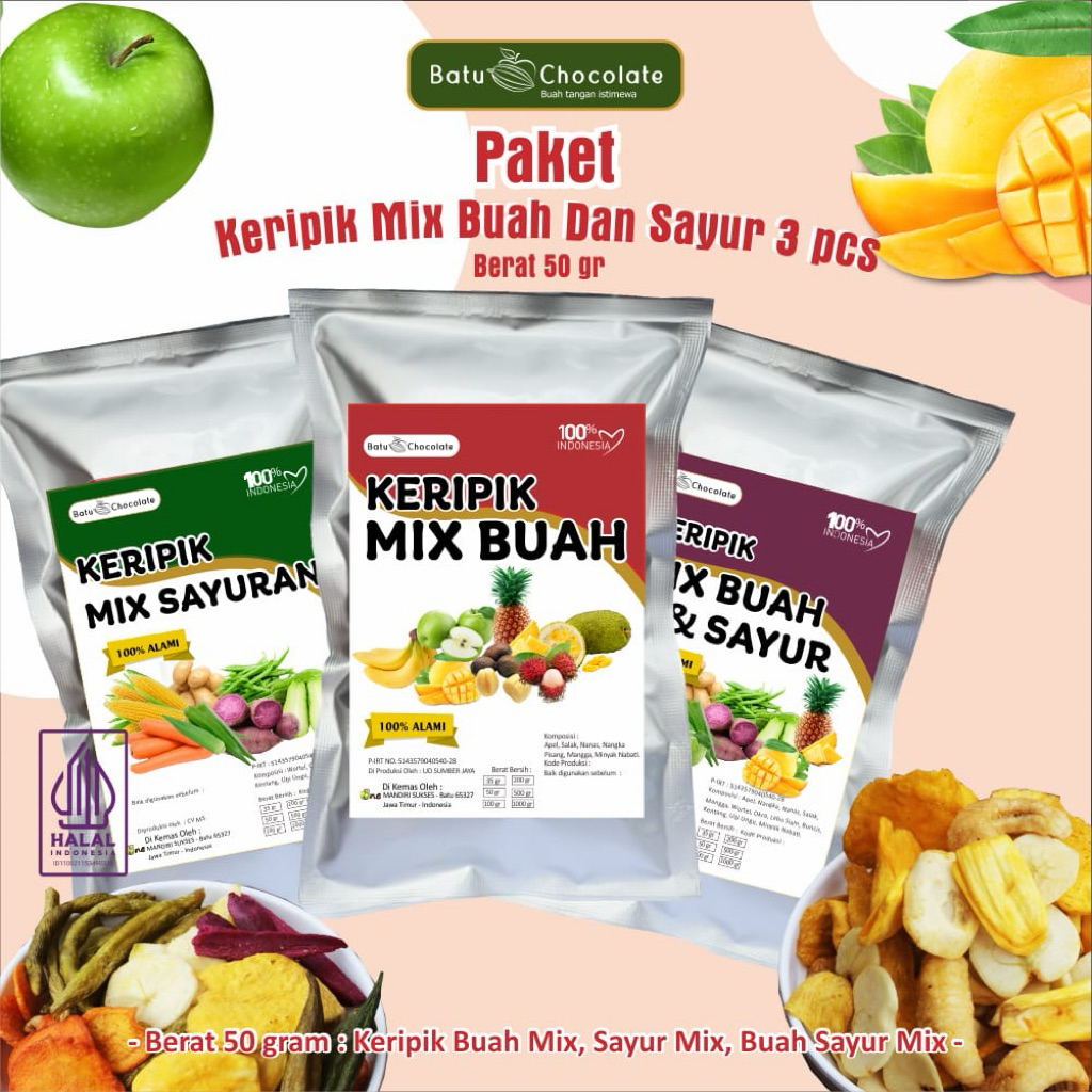 Jual Paket 3 Keripik Buah & Sayur Mix Mix Healthy Snack 50gr | Mix Buah ...