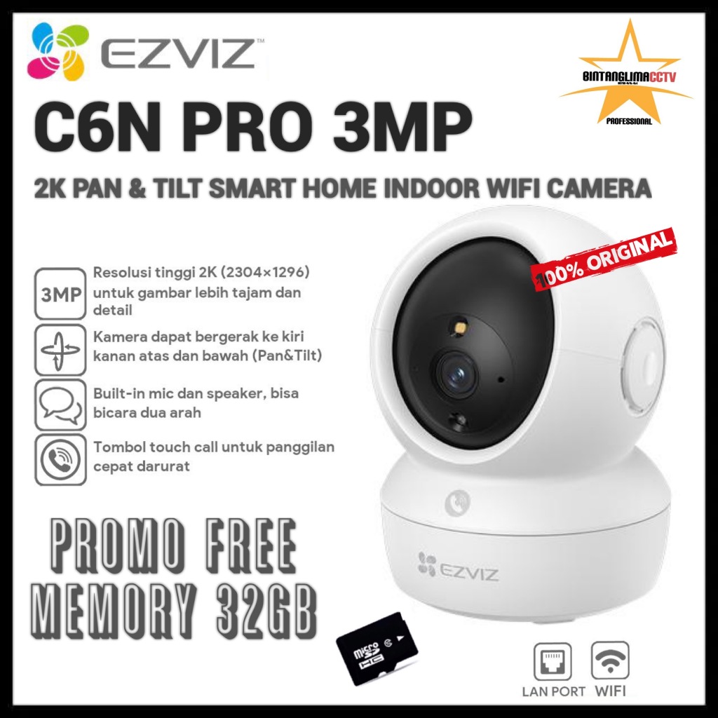 Jual EZVIZ C6N-3MP-PRO 3MP PAN-TILT 2WAY-AUDIO H.265 2.4 GHZ | Shopee ...