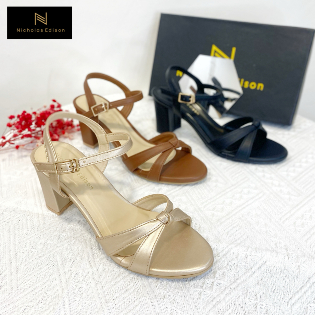 Jual Nicholas Edison Sandal Heel NAVA Sandal Block Heels Tali Silang ...