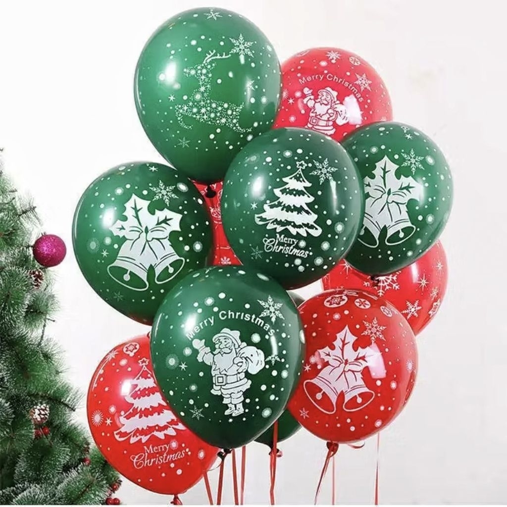 Jual [ISI 10 PCS] Balon latex motif natal Christmas warna merah dan ...