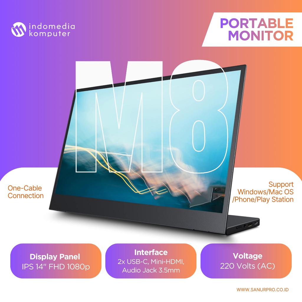 Jual Monitor Portable 14" m8 HDR Full HD 1080p Non Touch Mini HDMI USB ...