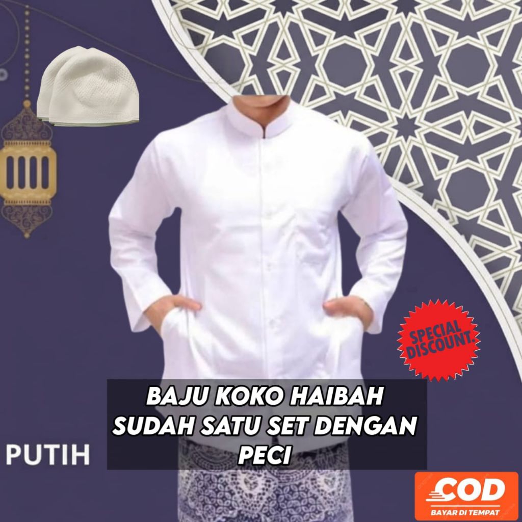 Jual Baju Koko Haibah EXsklusive saku samping bonus peci, | Shopee ...