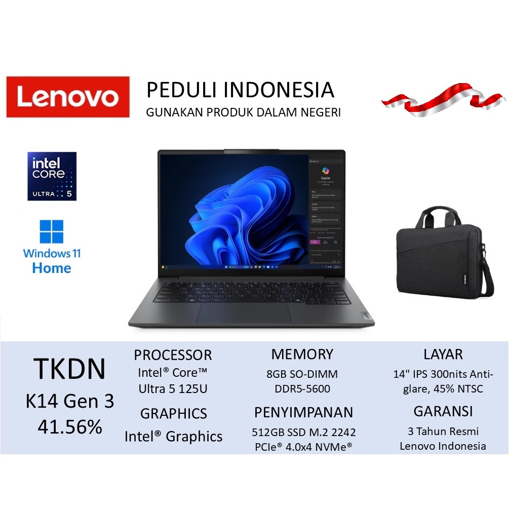 Jual Lenovo TKDN K14 Gen 3 Ultra 5 125U 8GB DDR5 512GB Win11Home 14 ...