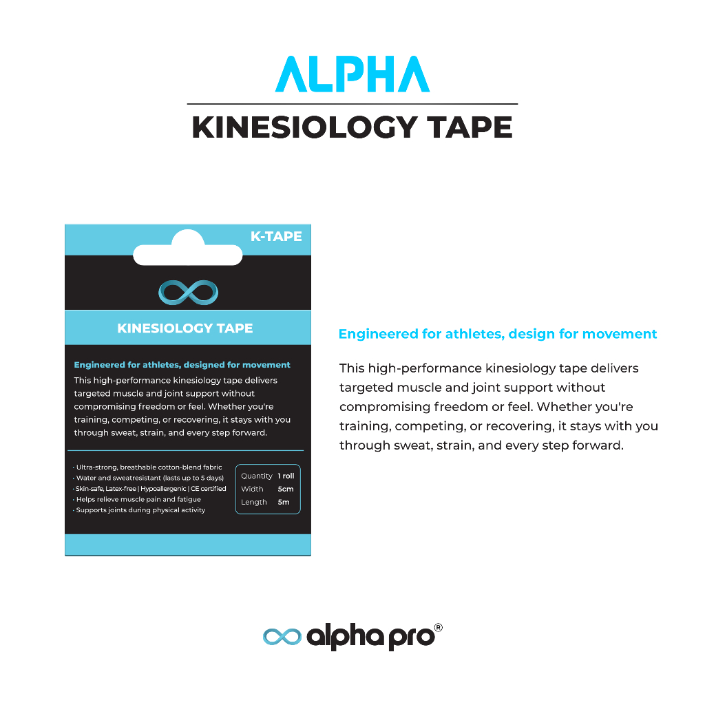 Jual KINESIO TAPE / KINESIOLOGY TAPE ALPHA PRO THERAPY TAPING SPORT 5M ORIGINAL | Shopee Indonesia