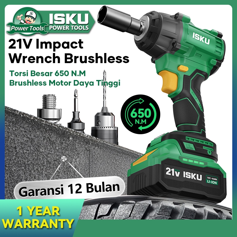 Jual ISKU 650Nm Torsi Tinggi Lithium Brushless Impact Wrench Electric ...