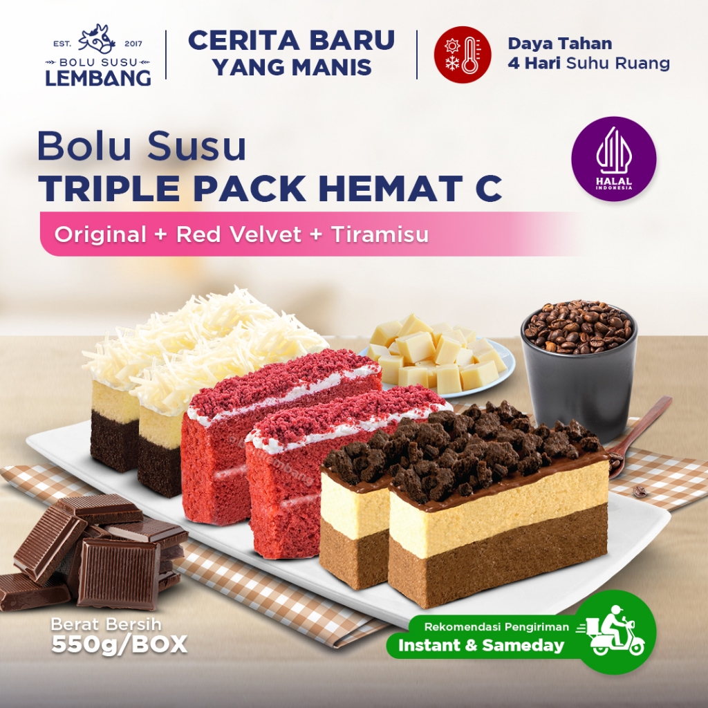Jual Bolu Susu Lembang - Triple Pack C (Reguler - Original + Red Velvet ...