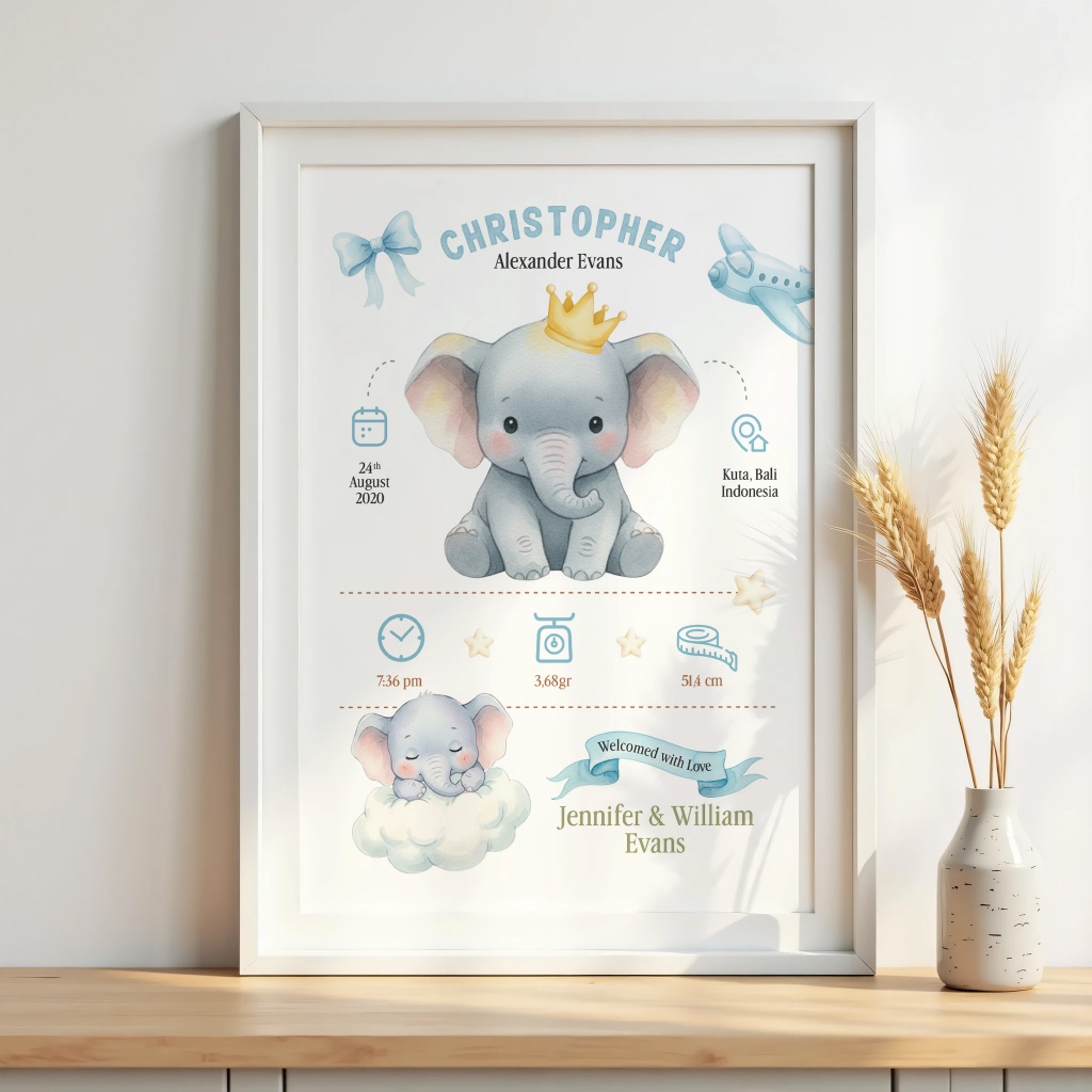Jual Poster Newborn Baby Announcement A3 + Premium Frame | Poster Nama ...