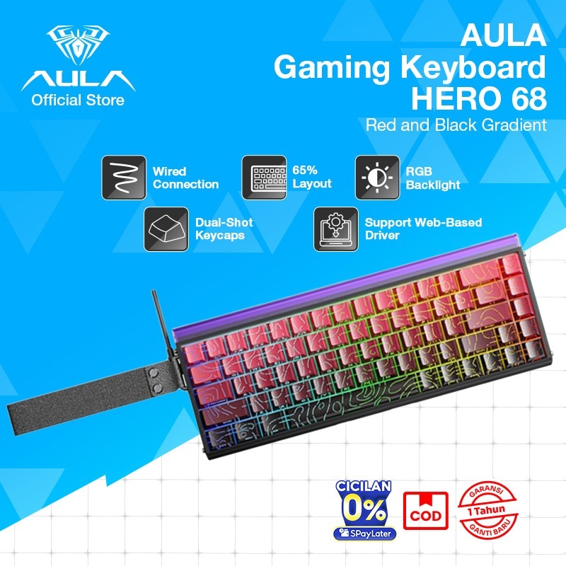 Jual Keyboard Gaming AULA HERO 68 HE Red Black Gradient 65% Magnetic ...