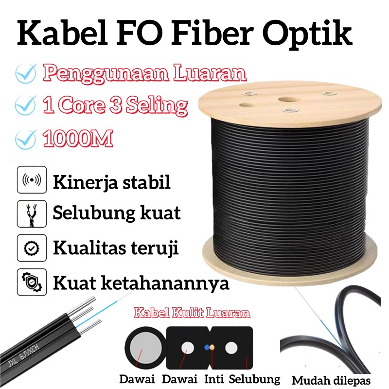 Jual Kabel FO Fiber Optik 1 Core 3 Seling Kabel FTTH Drop 1 Core ...