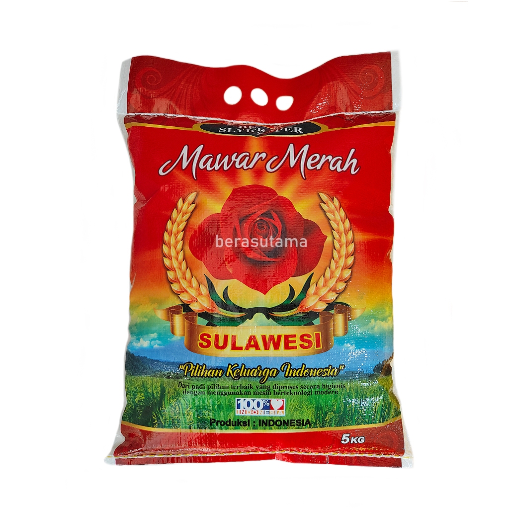 Jual Beras Kepala Medium Cap Mawar Merah Sulawesi 5KG | Shopee Indonesia