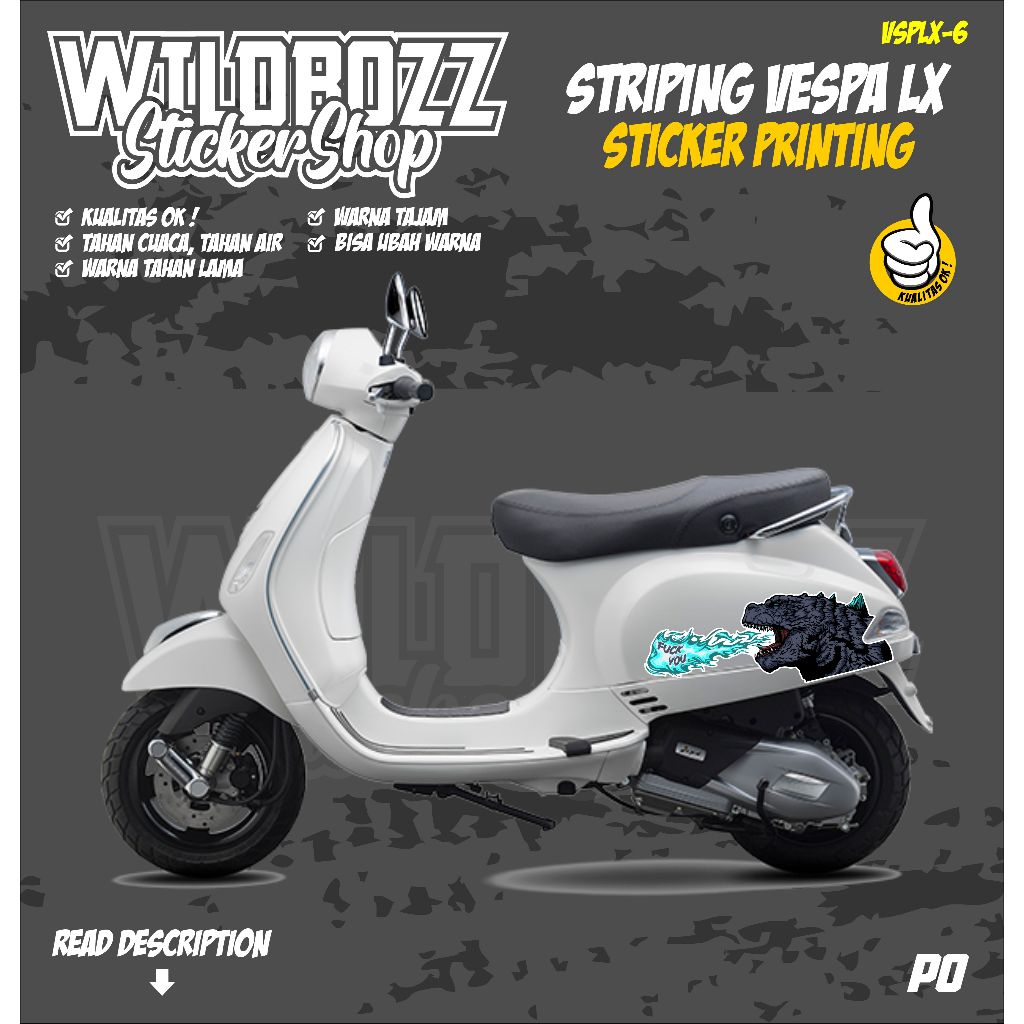 Jual sticker vespa lx godzilla printing (vsplx-6) wildbozz sticker ...
