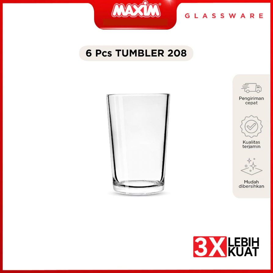 Jual Maxim Gelas Kaca Tebal 230 ML Anti Panas M-208T (Isi 6 Pcs ...