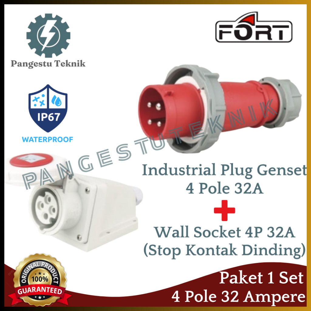 Jual Industrial Plug Genset + Wall Socket 4 Pin 32A Waterproof IP67 ...