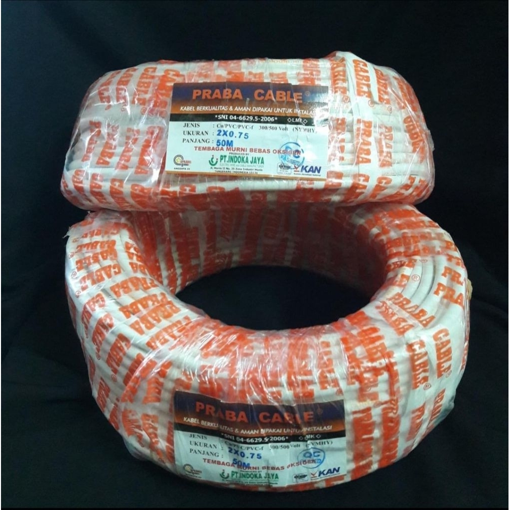 Jual Kabel Listrik NYMHYO 2X0,75 Serabut Praba 50 Meter SNI LMK Tembaga ...
