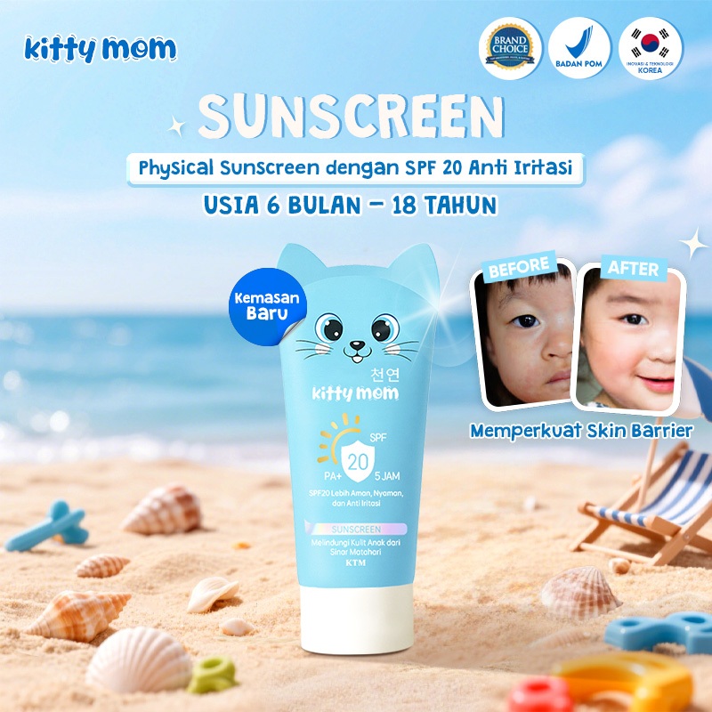 Jual Kitty Mom Physical Sunscreen Anak & Bayi | Face Cream SPF 20 ...