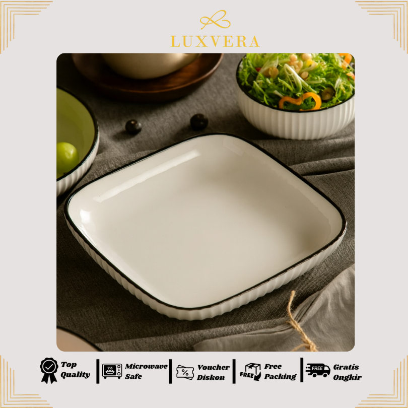 Jual Luxvera Piring Keramik Kotak 8 Inch Paris White - Elegan ...