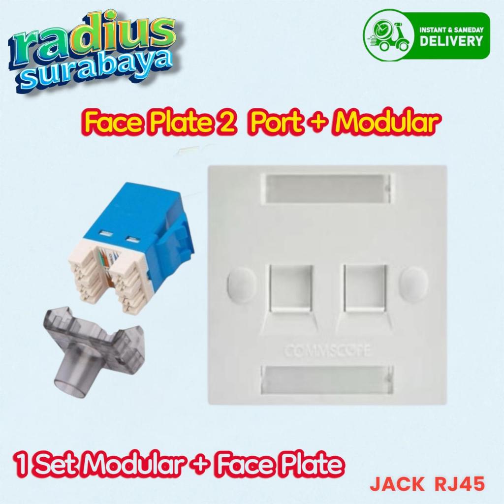 Jual Face Plate dan Modular Cat 5E Cat 6 AMP Commscope 2 Port / Hole ...