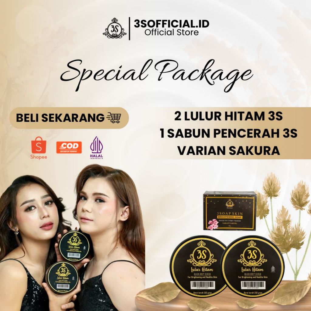 Jual 2 Lulur Hitam 3S 250gr + 1 Sabun Pencerah 3S 60gr Varian Sakura ...