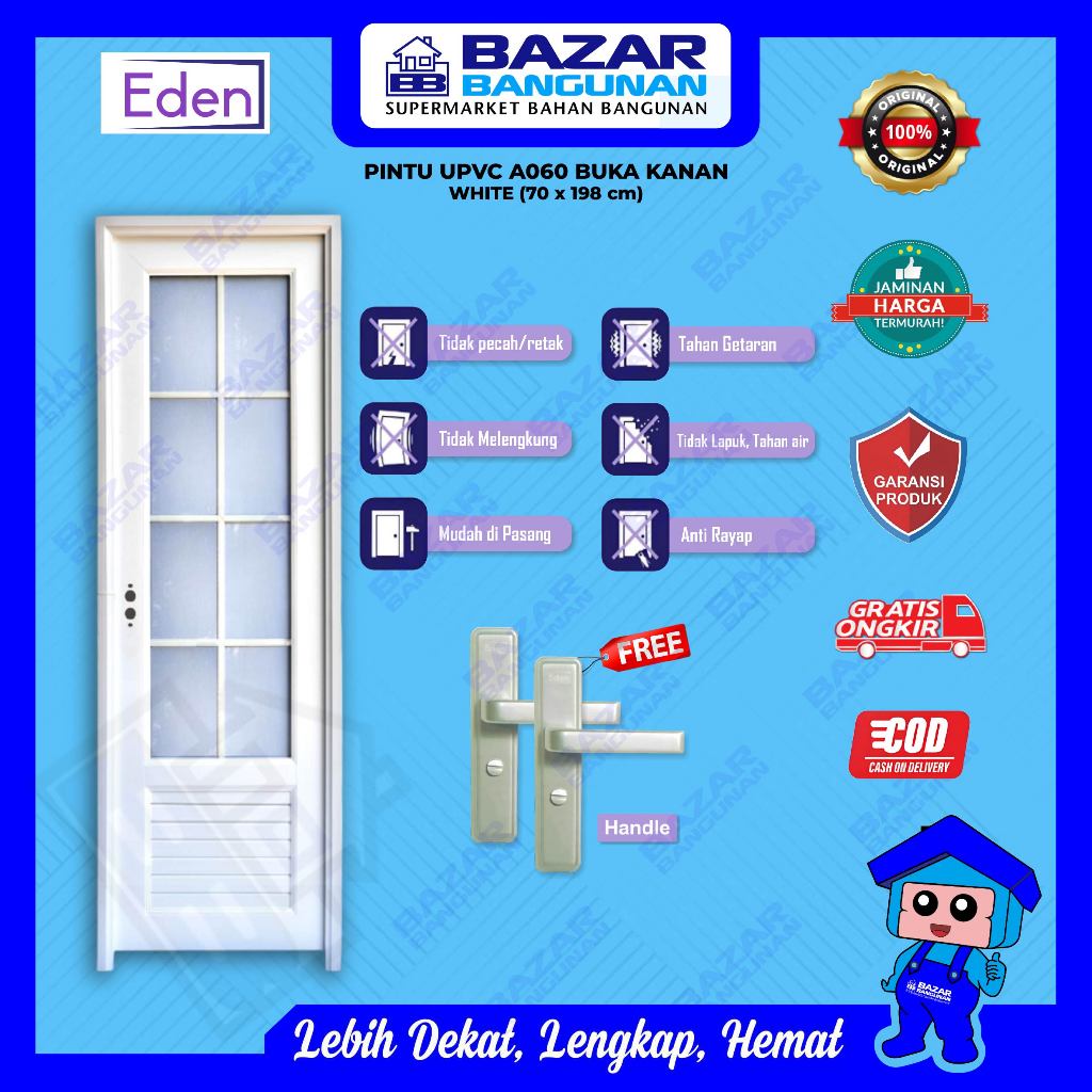 Jual Eden - Pintu Kamar Mandi Toilet WC Joice A060 UPVC Kaca White ...