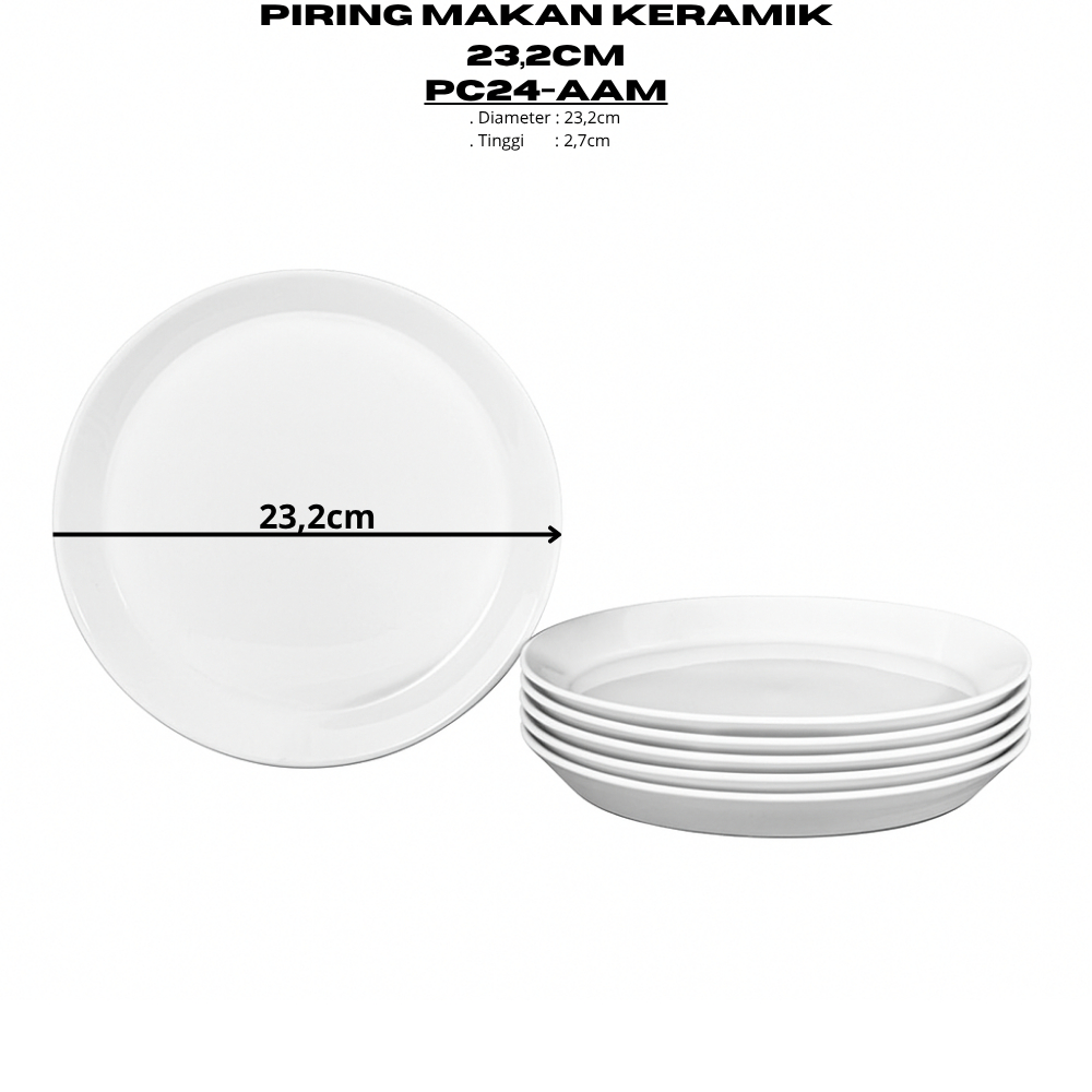 Jual Piring Makan Keramik 23,2CM (1PCS) Putih Polos By Indo Keramik ...