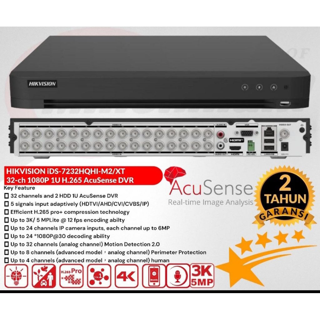 Jual DVR HIKVISION 32 CHANNEL 3K 5MP ACUSENSE AUDIO SERIES GARANSI ...