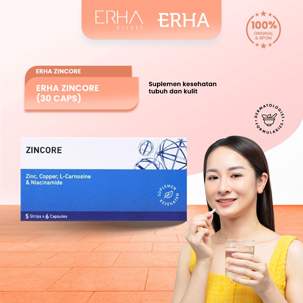 Jual ERHA Supplemen Tubuh & Kulit Jerawat Zincore 30 Caps - Vitamin ...