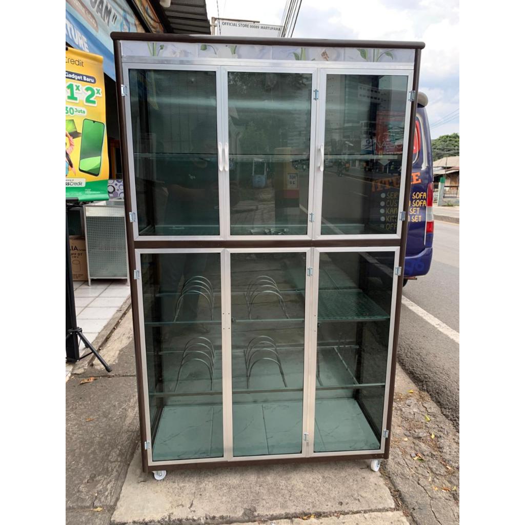 Jual Rak Piring Aluminium Fullbox 3 Pintu Warna Rangka Tebal, Kaca ...