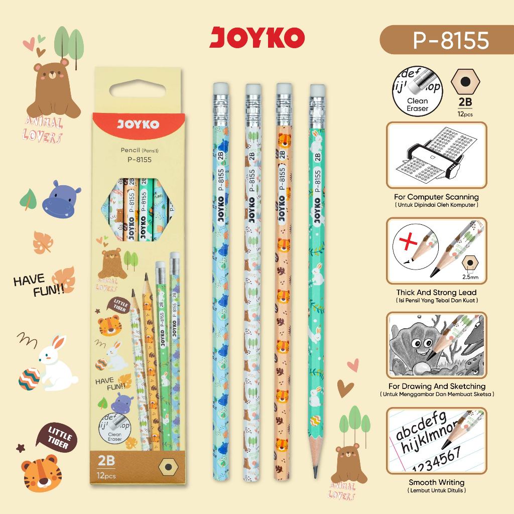 Jual Pencil Pensil JOYKO P-8155 2B Animal Lovers [12 PCS] | Shopee ...