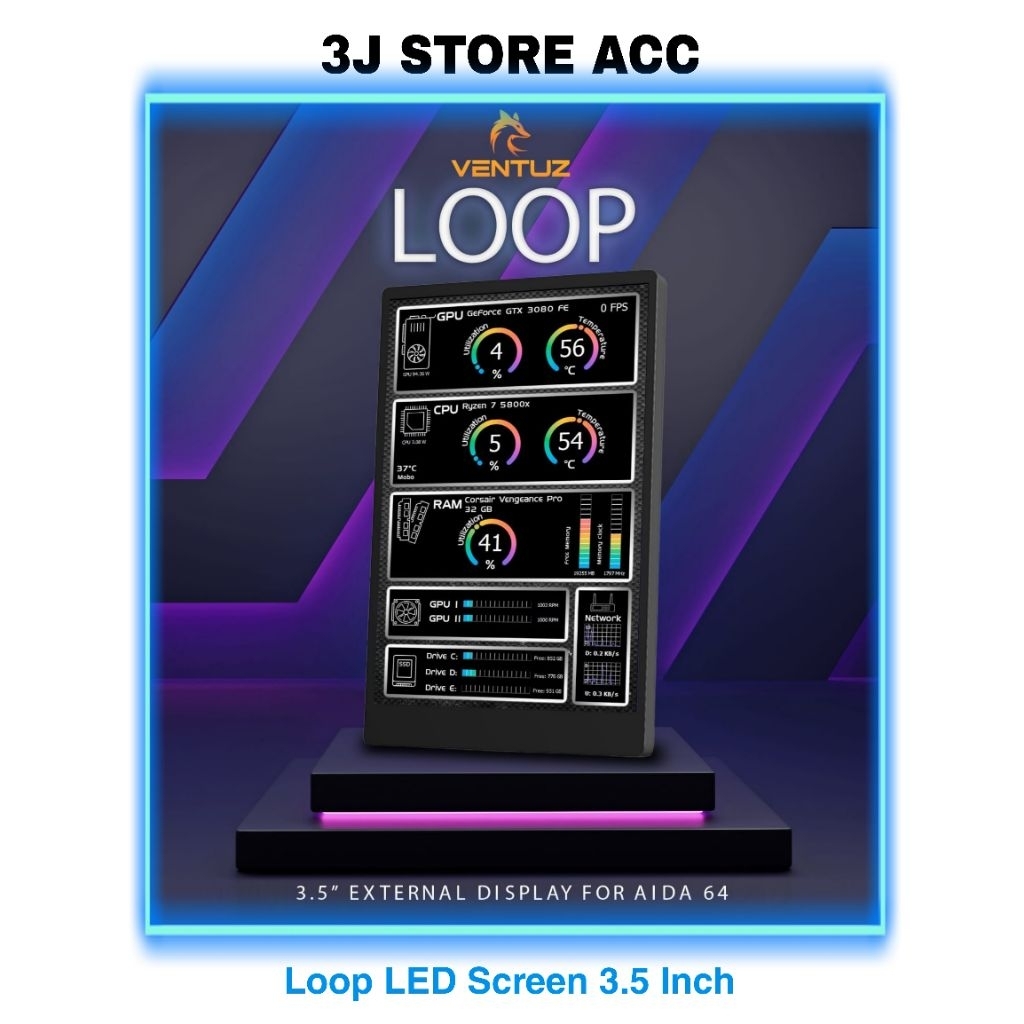 Jual [VENTUZ] Loop LED Screen 3.5 Inch Display Monitor Mini Layar ...