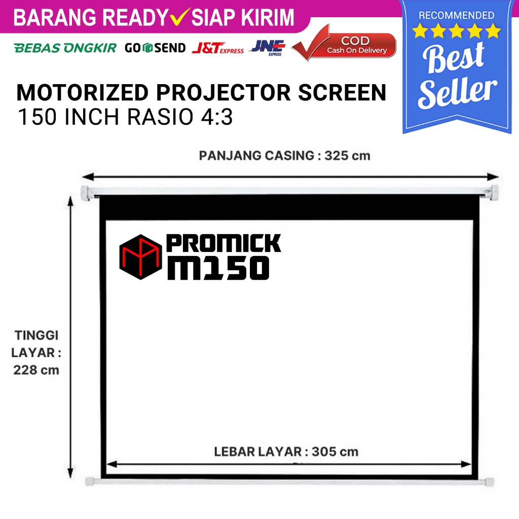 Jual Layar Besar Proyektor 150 inch dengan Motor dan Remote Kontrol ...