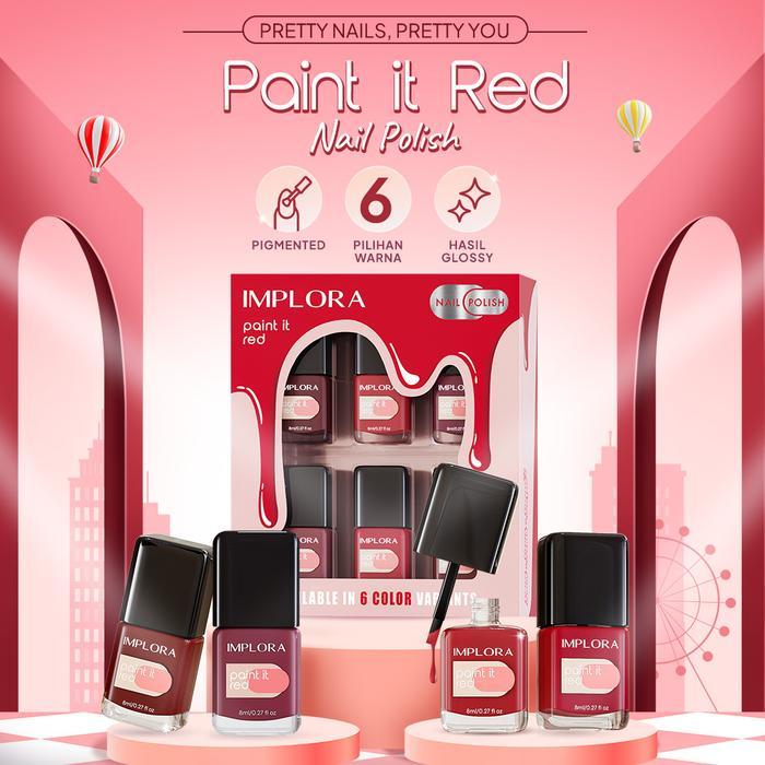 Jual Implora Kutek Paint It Shade [6 PCS / BOX] Merah - Cat Kuku Red ...