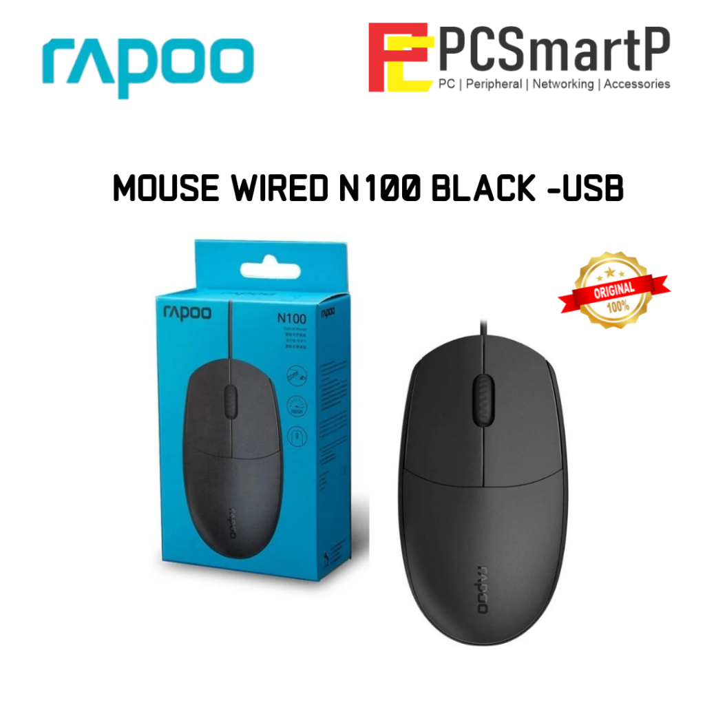 Jual Rapoo N100 Wired Mouse Office Original (Black) | Shopee Indonesia